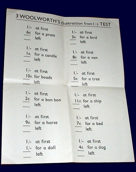 On the curriculum in the 1950s - the Woolworth subtraction test - ask ...